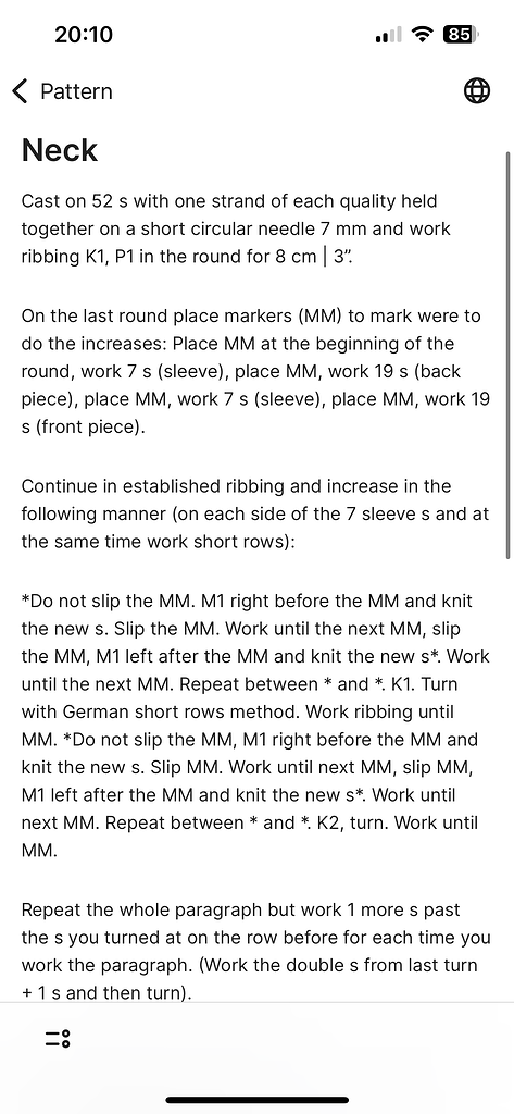 Help with a sweater pattern (raglan increases and German short rows ...